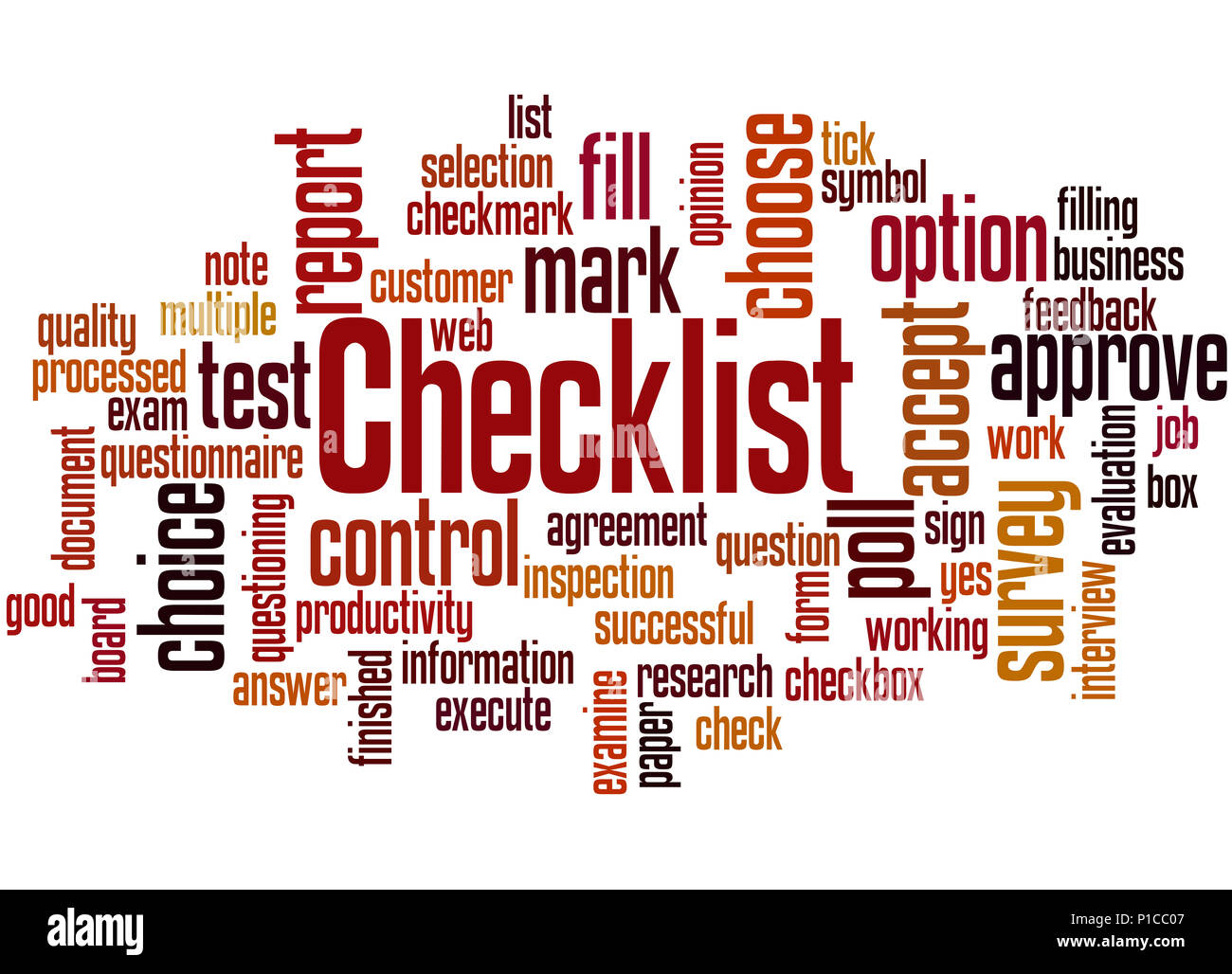 Checklist, word cloud concept on white background Stock Photo - Alamy