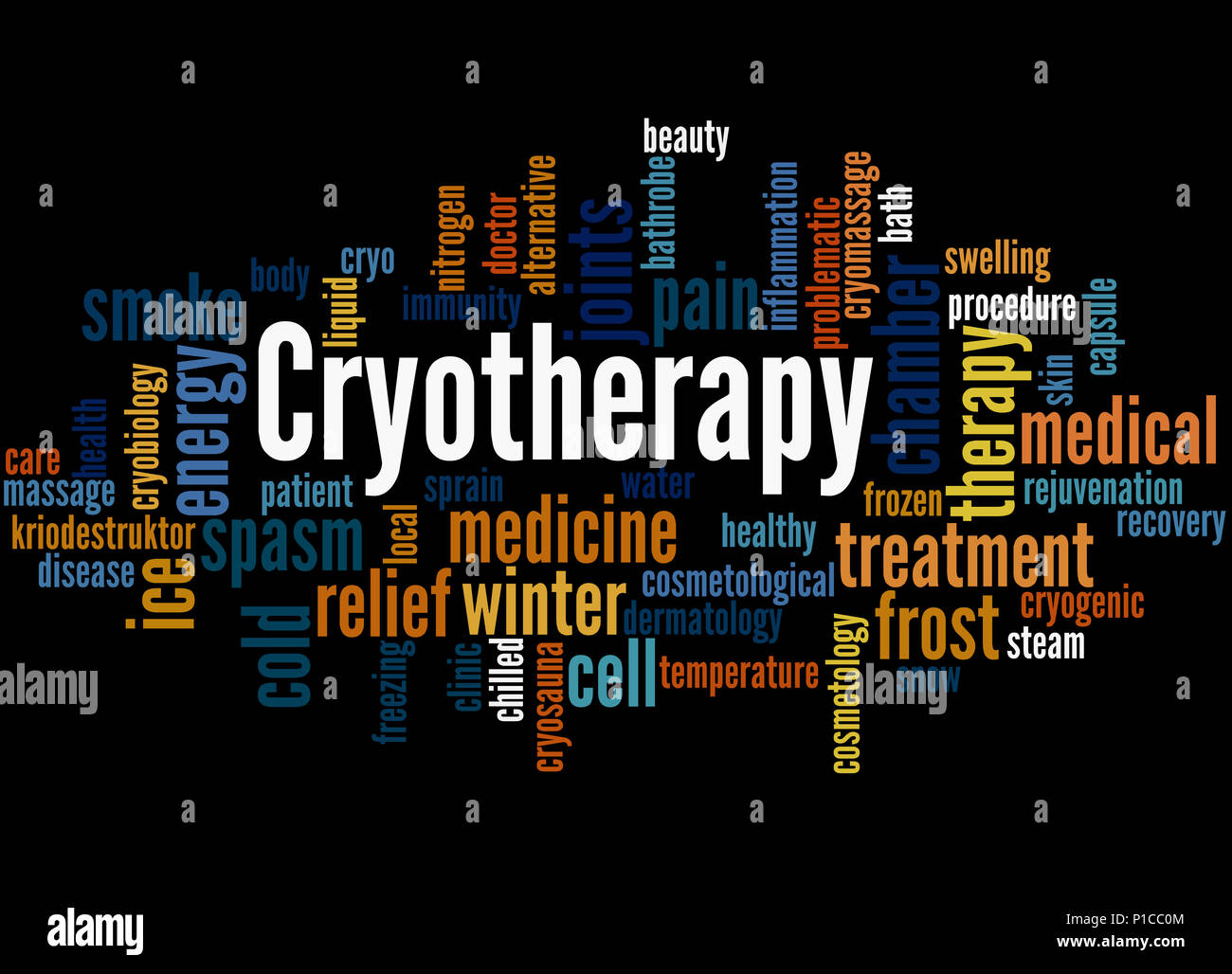 Cryotherapy, word cloud concept on black background Stock Photo - Alamy