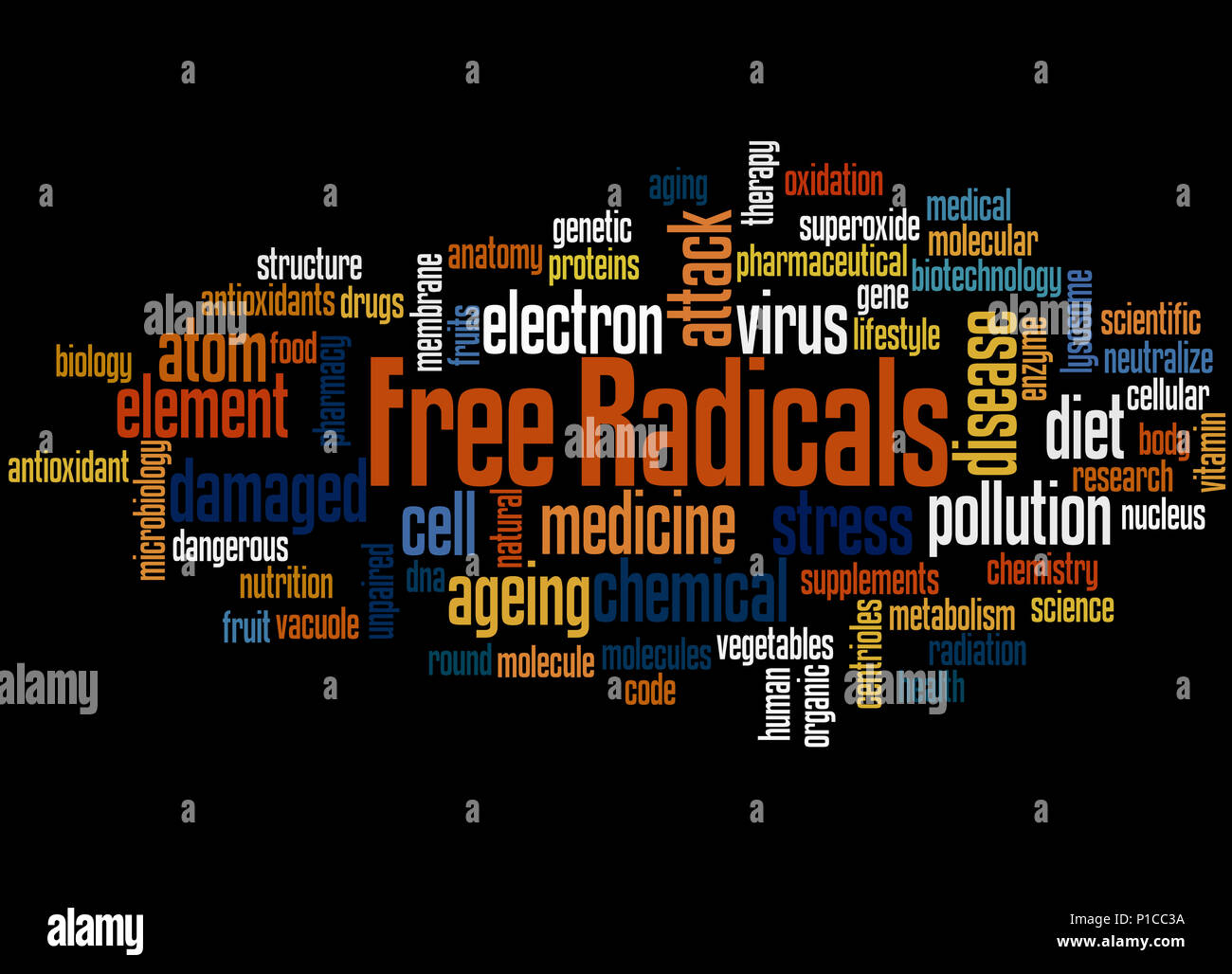 Free radicals, word cloud concept on black background Stock Photo - Alamy