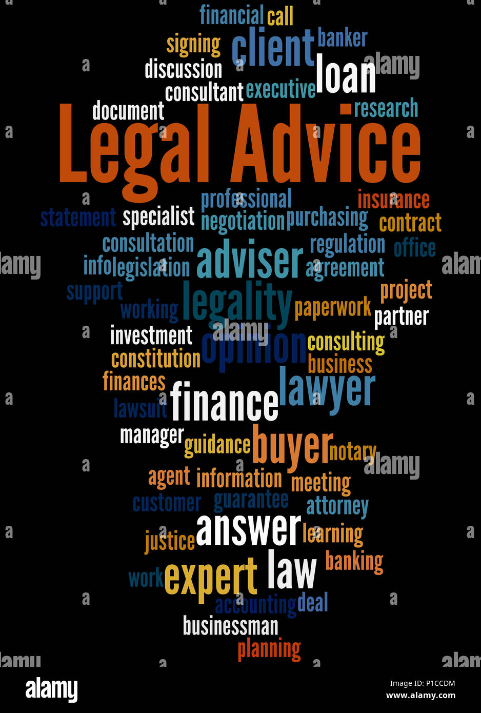 Legal Advice, word cloud concept on balck background Stock Photo - Alamy