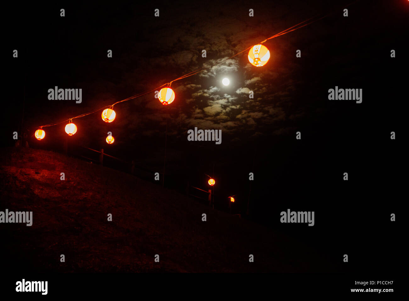 Party lanterns light the way to a more secluded moon viewing area at ...