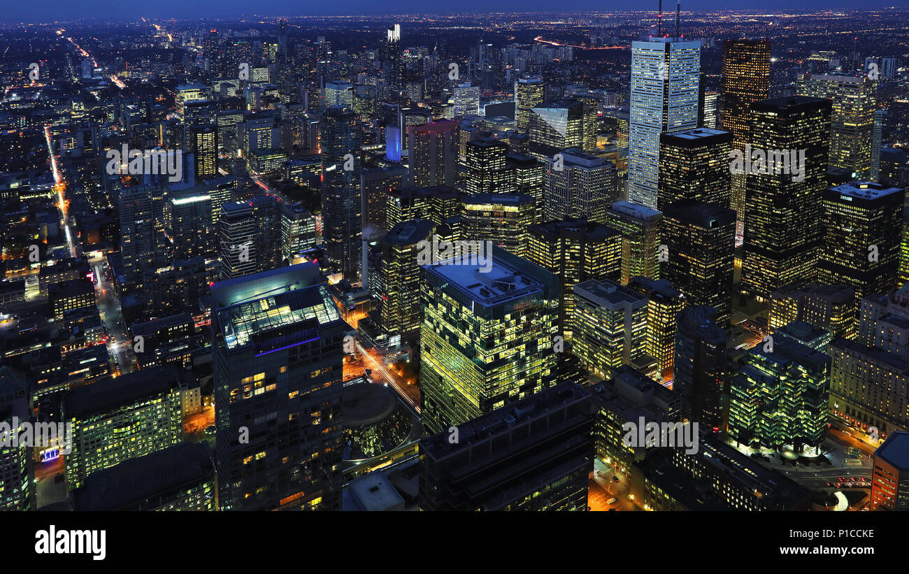 An aerial of downtown Toronto, Canada city center at night Stock Photo ...