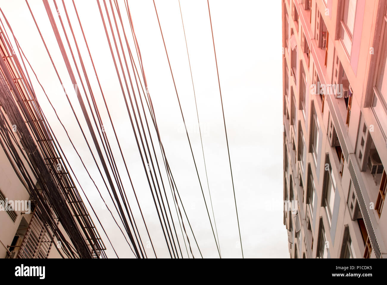 Building ,lamp post and wire to creative for design and decoration ...