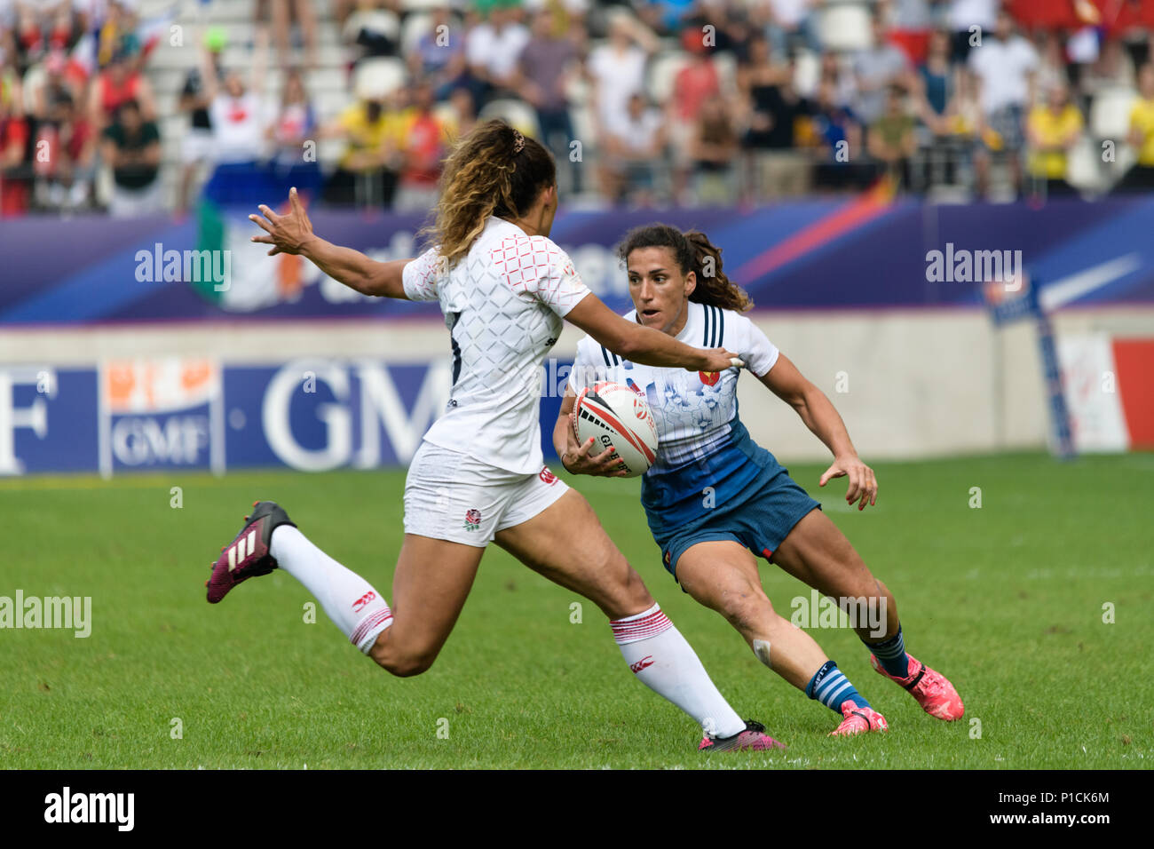 Paris, France. 10th June, 2018. French sevens rugby player Fanny Horta ...