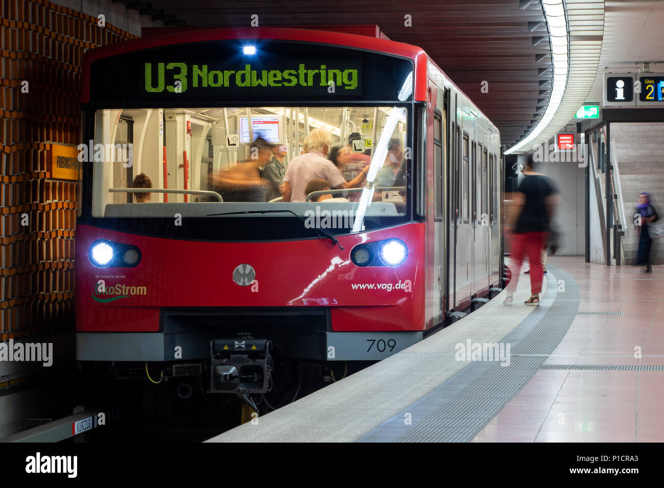 07 June 2018, Germany, Nuremberg: A fully automatic U-Bahn (U3) is at ...