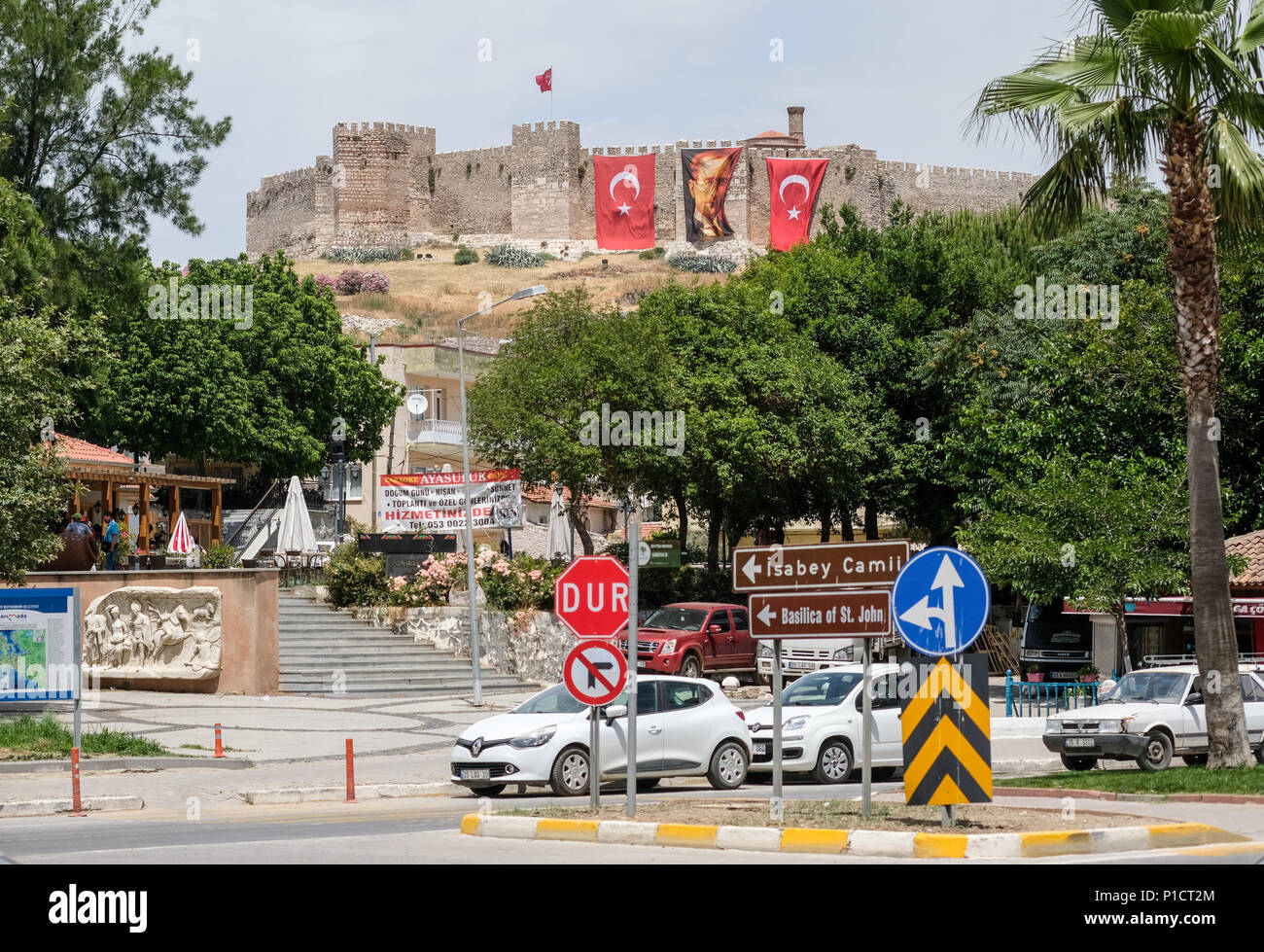 21 May 2018, Turkey, Selcuk: The citadel is decorated with Turkish ...
