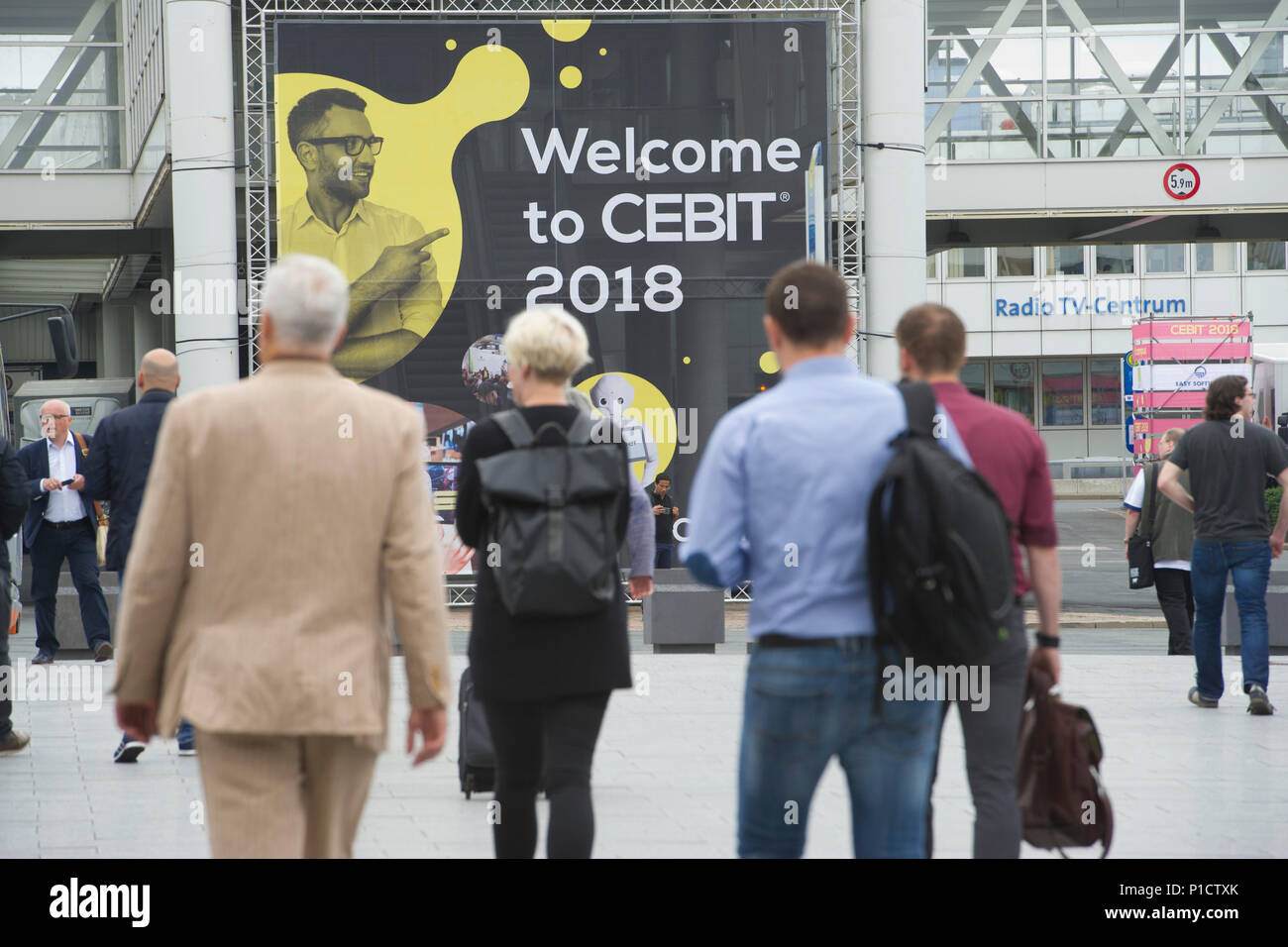 Visitors on the way to the fair, entrance, poster, general, feature, border motif, symbol photo ...