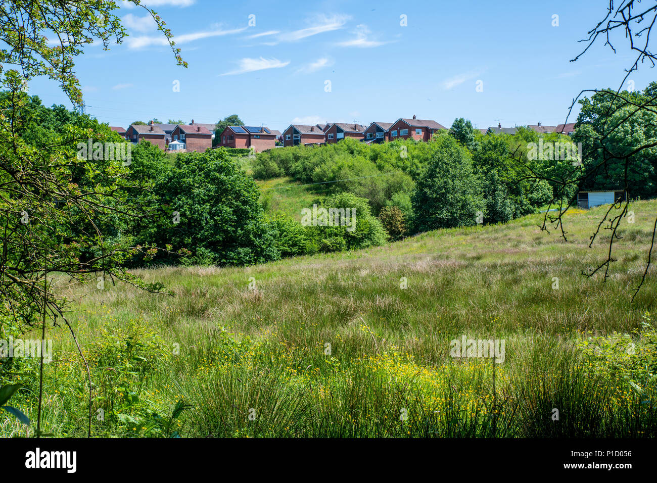 Green belt land and 1970's houses on the outskirts of Blackburn ...