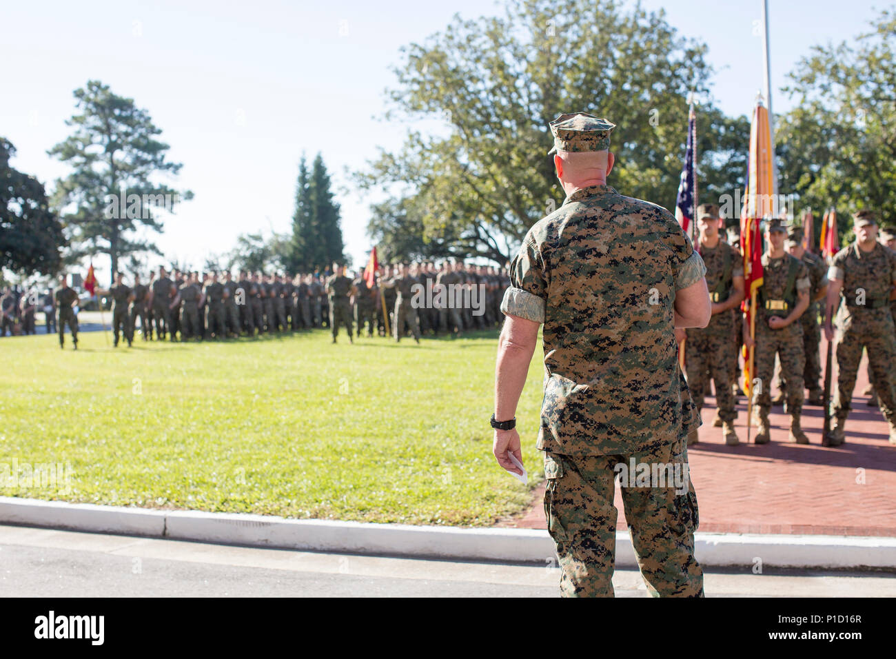 U.S. Marine Corps Sgt. Maj. David L. Bradford bids farewell to the ...