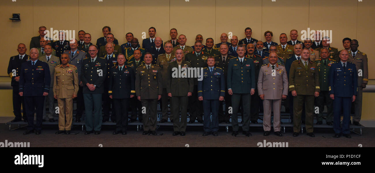 Senior military leaders from 50 countries pose for a group photo during ...