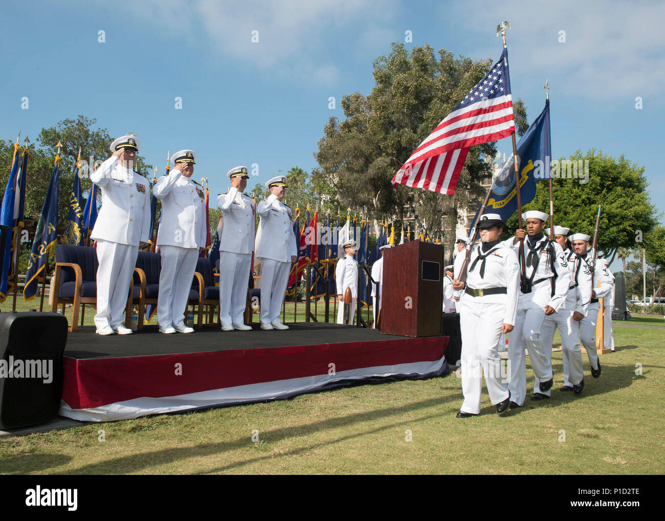 161014-N-KB426-012 CORONADO, Calif. (Oct. 14, 2016) Sailors parade the ...