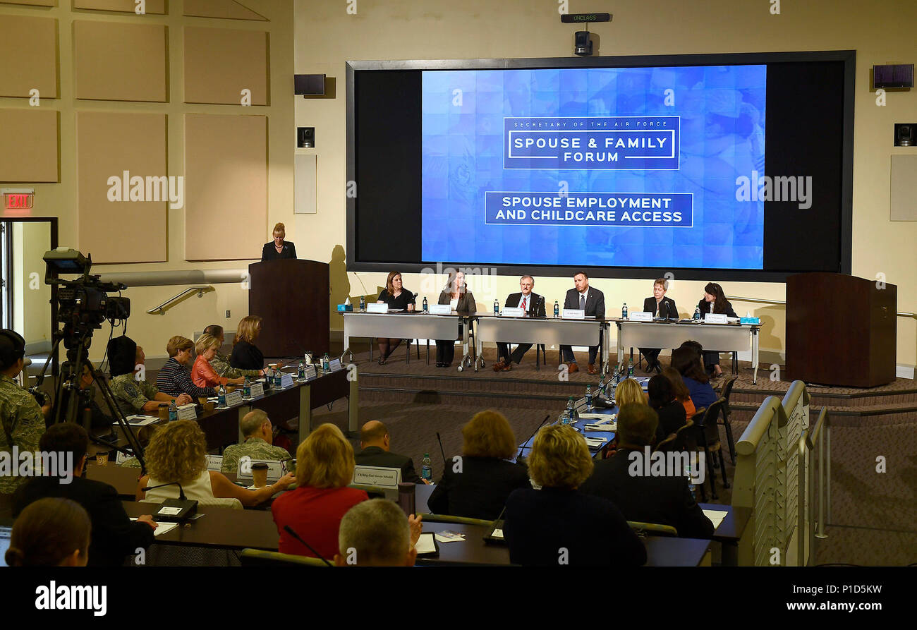 Michelle Padgett moderates a panel during the Secretary of the Air ...