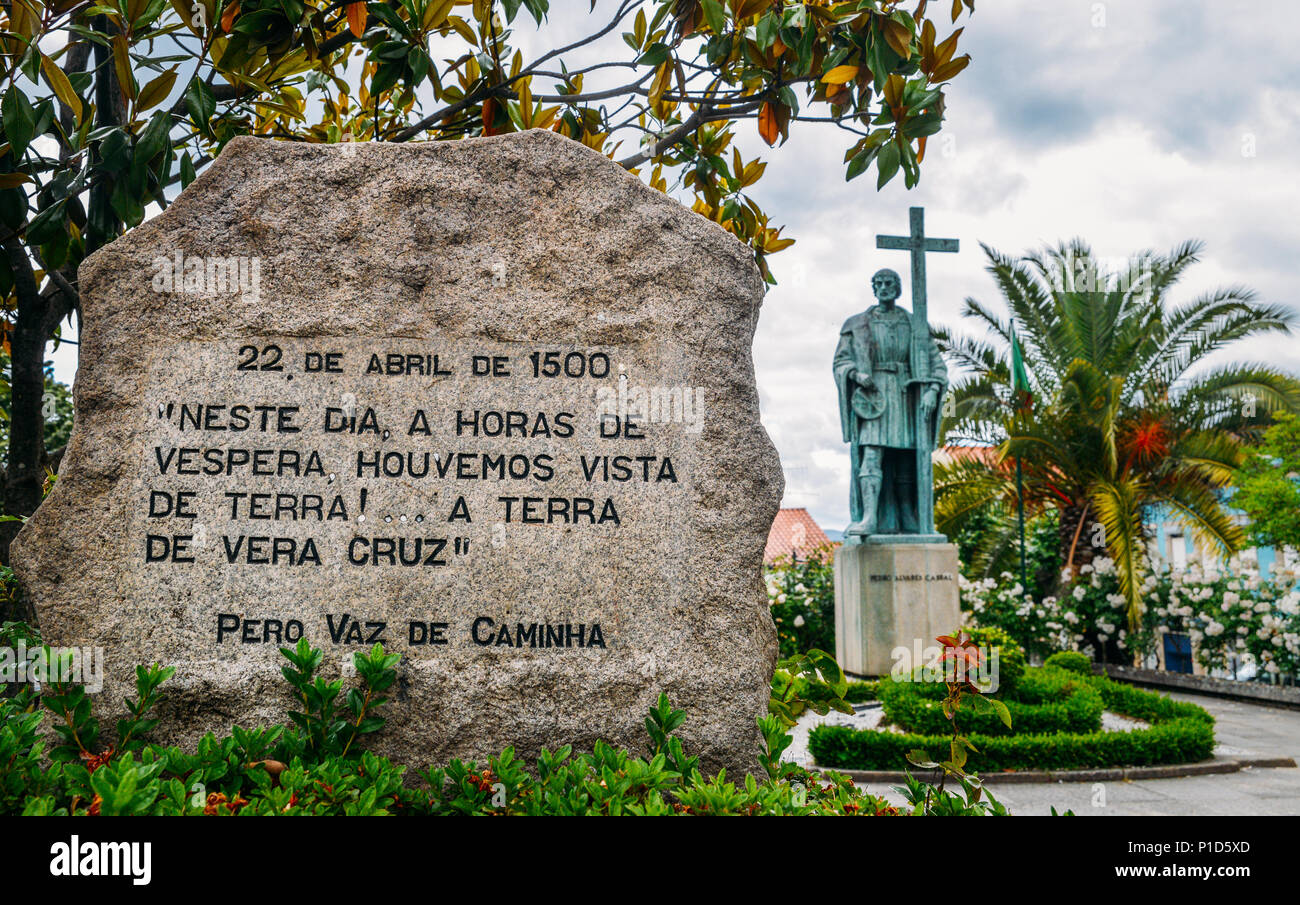 Statue of Pedro Alvares Cabral, navigator who discovered the land of ...