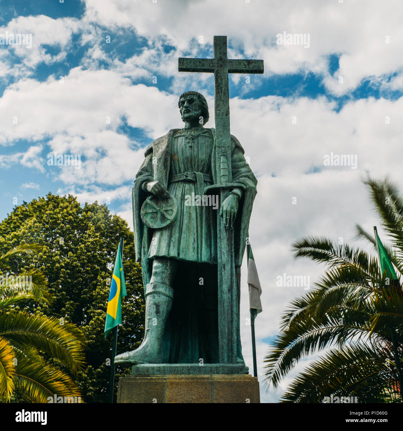 Statue of Pedro Alvares Cabral, navigator who discovered the land of ...