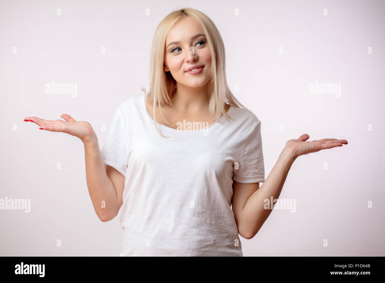 Beautiful Young Blond Girl Spreading Her Arms Out To The Side Stock