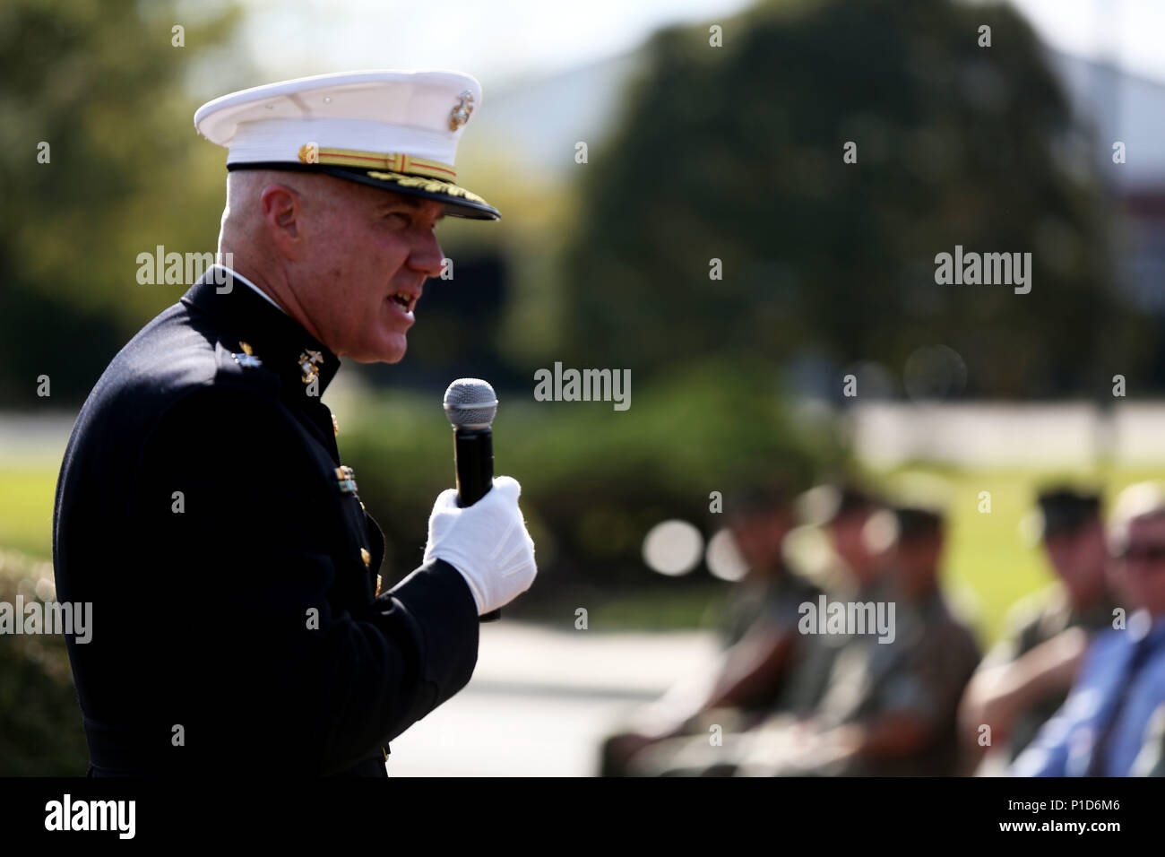 Retired Maj. Gen. Charles L. Hudson, speaks to guests and family ...
