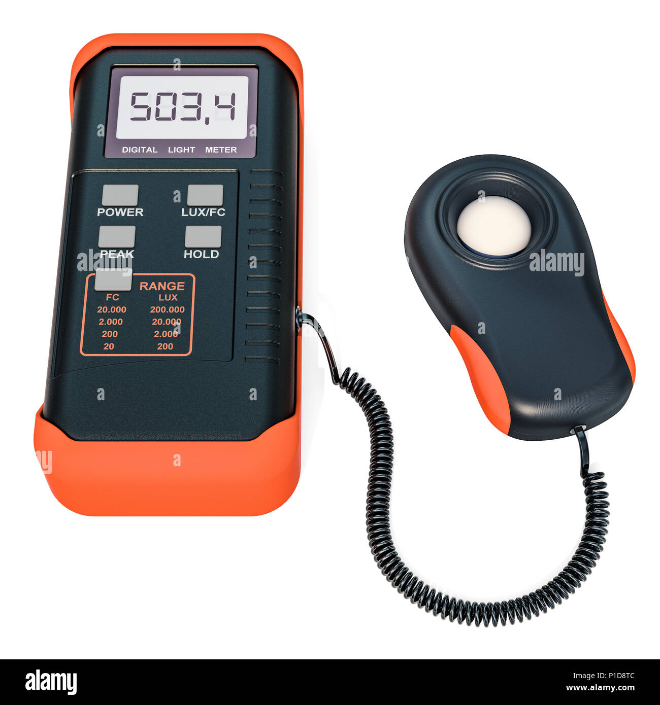 Digital luxmeter, light meter. 3D rendering isolated on white ...