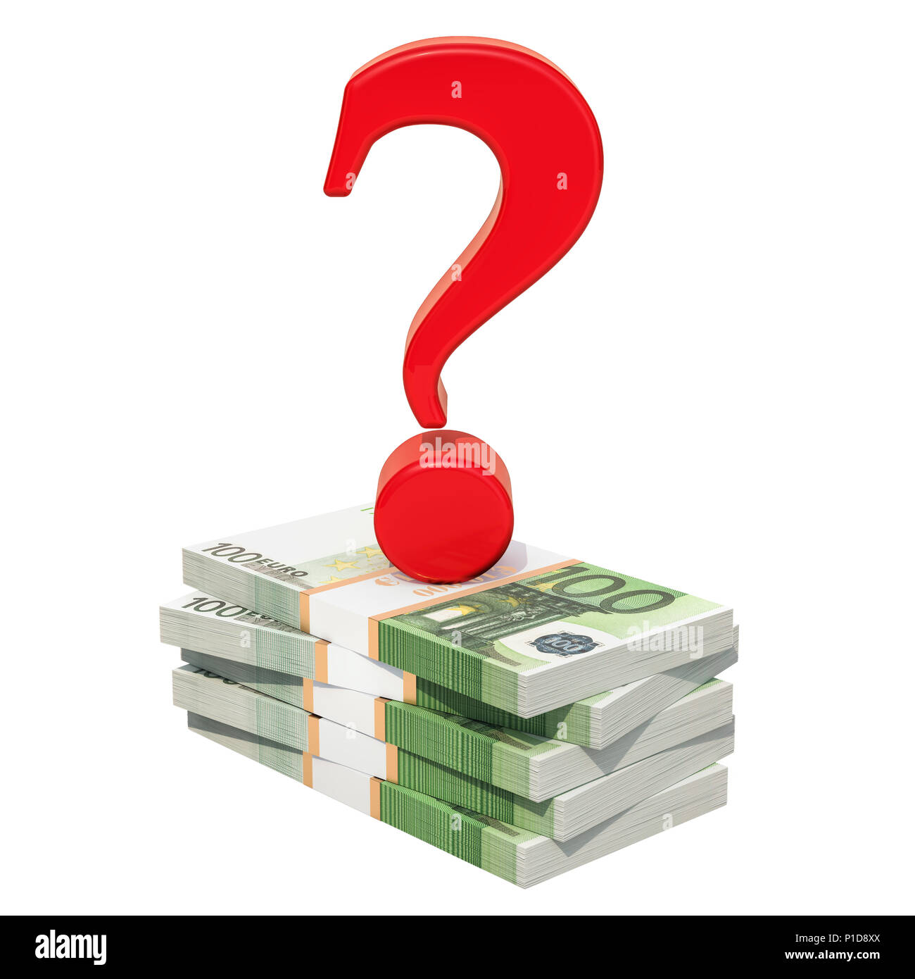 Euro packs with question mark. Financial question concept, 3D rendering ...