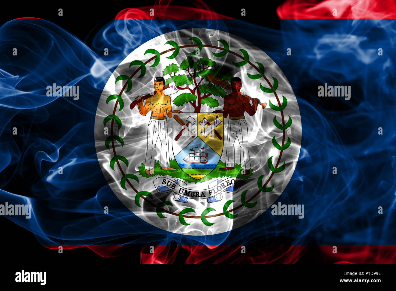 Belize smoke flag Stock Photo - Alamy