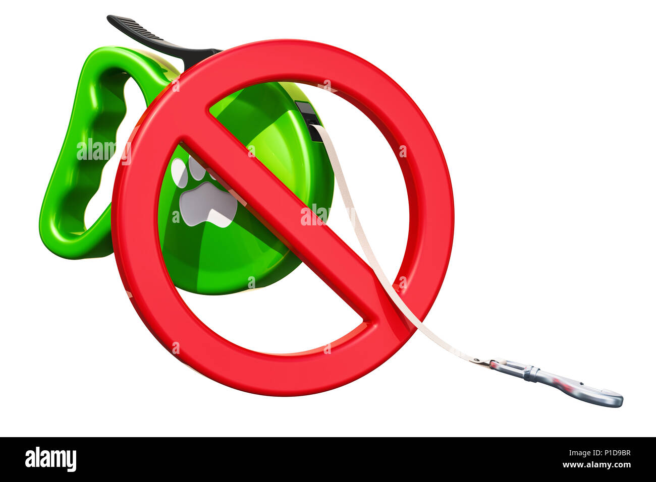 No Dogs Allowed concept. Forbidden sign with walking lead leash, 3D ...