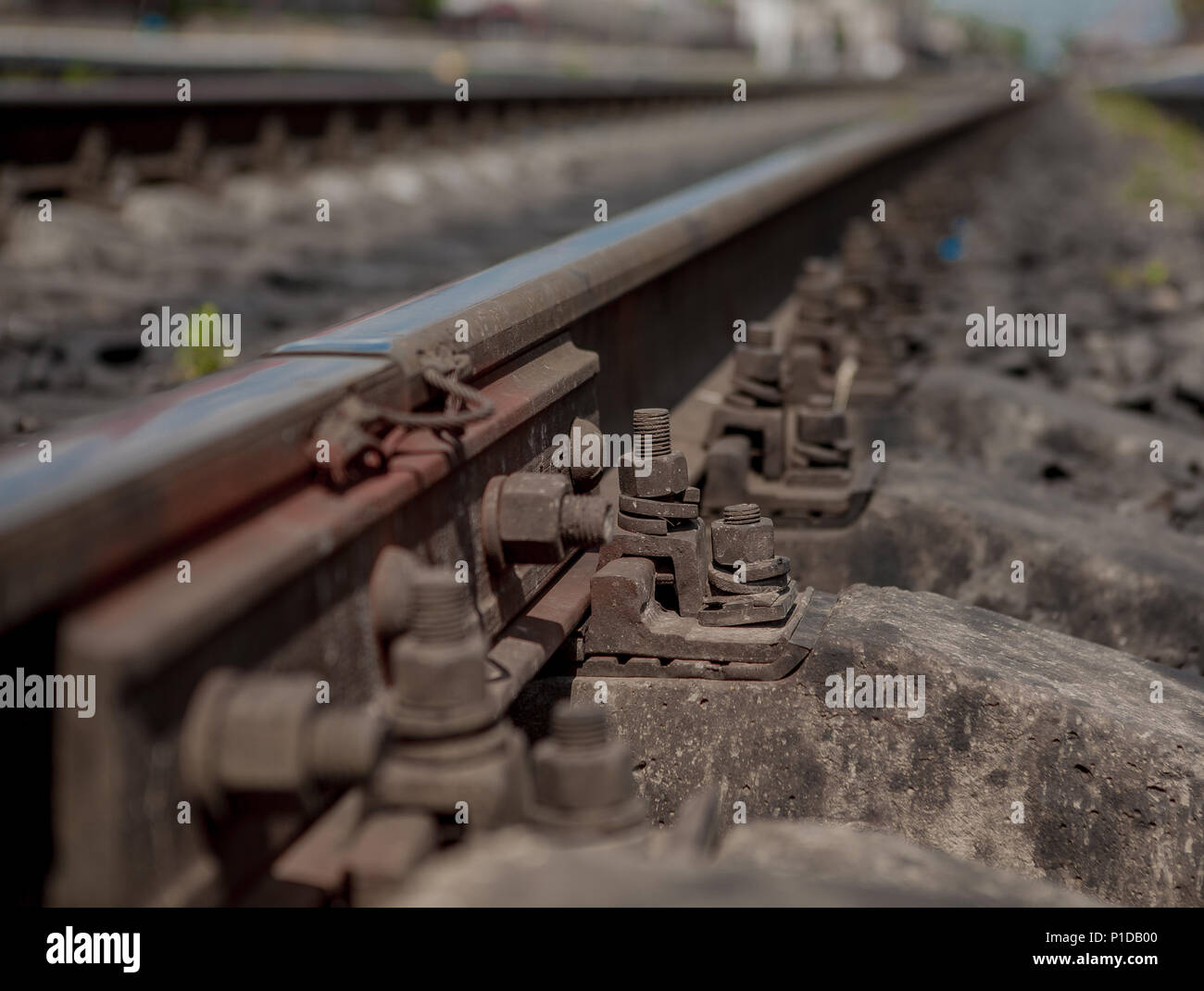 Selective field of focus. Detail of rusty screws and nut on old ...