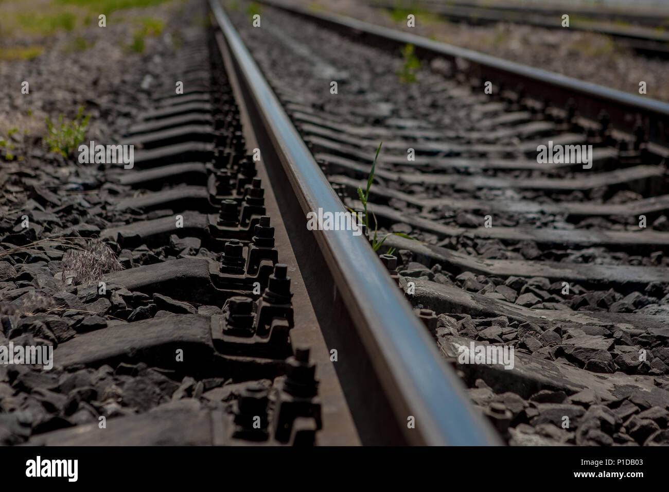Railroad in motion at sunset. Railway station with motion blur effect ...