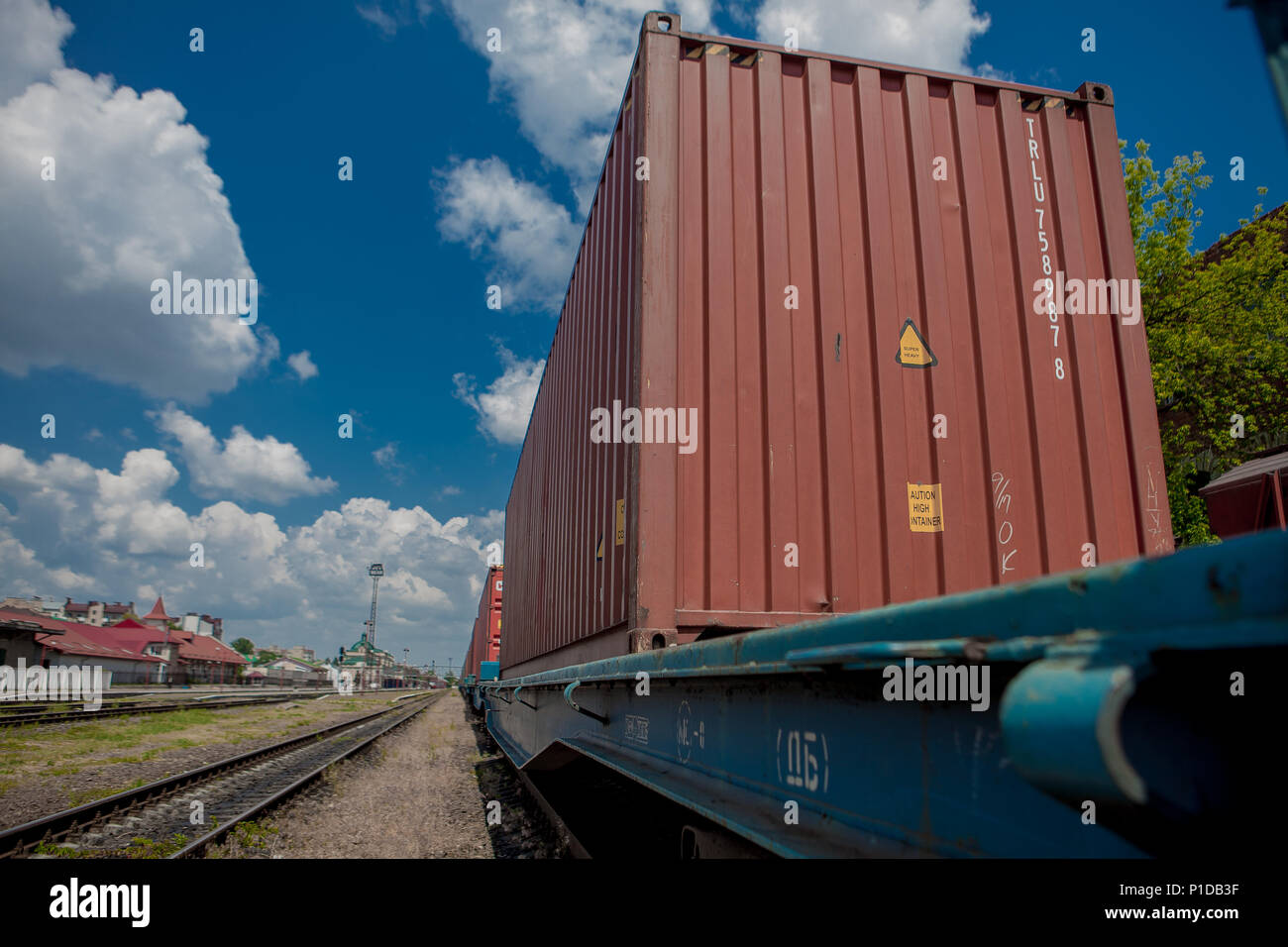 Container loaded on train wagons on a railway Stock Photo - Alamy