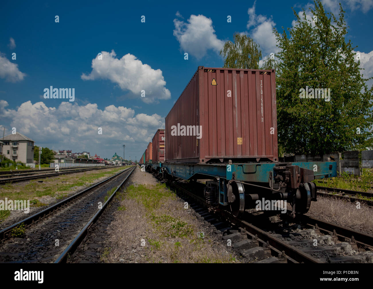 Container loaded on train wagons on a railway Stock Photo - Alamy