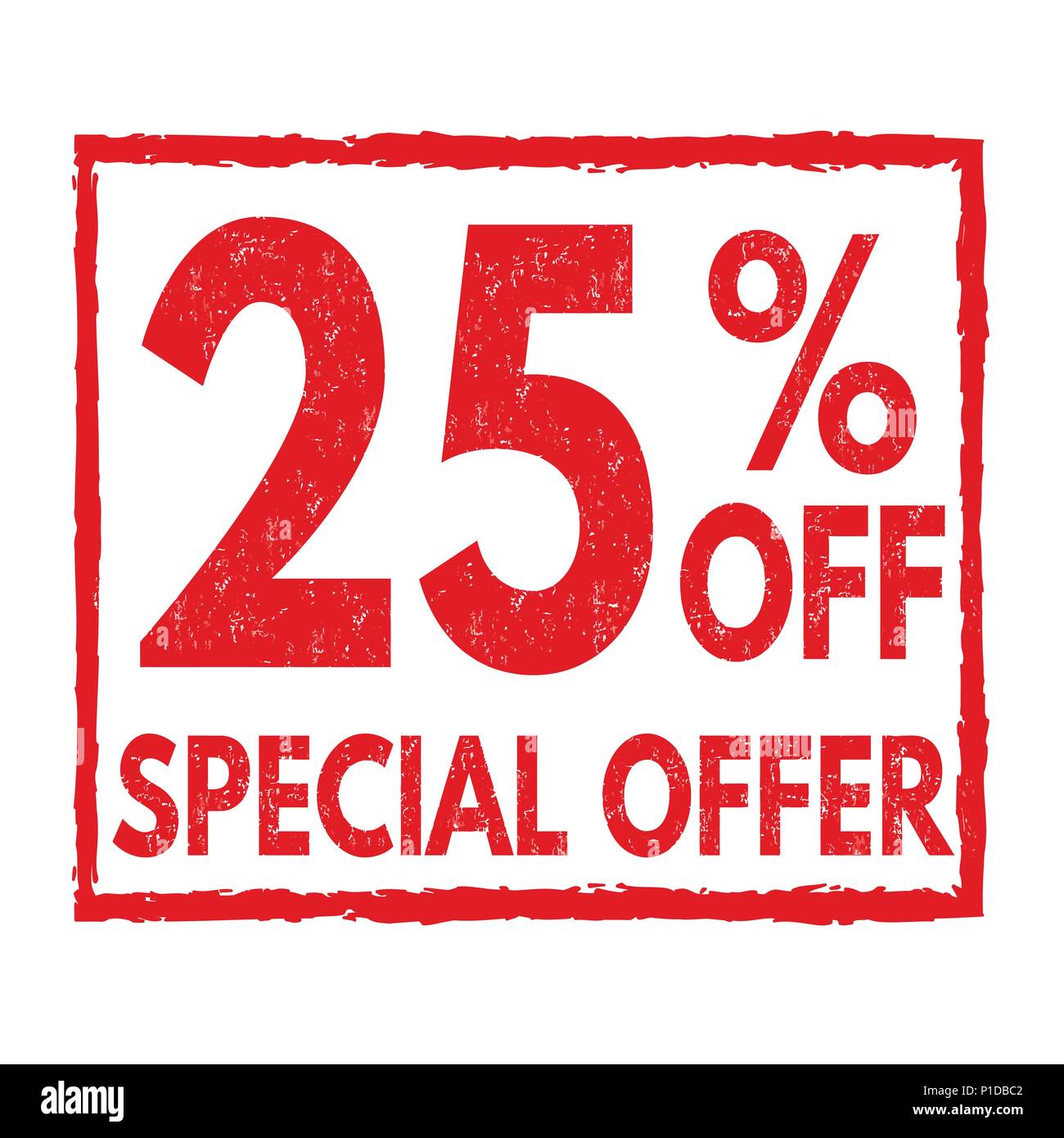 Special offer 25% off grunge rubber stamp on white background, vector ...