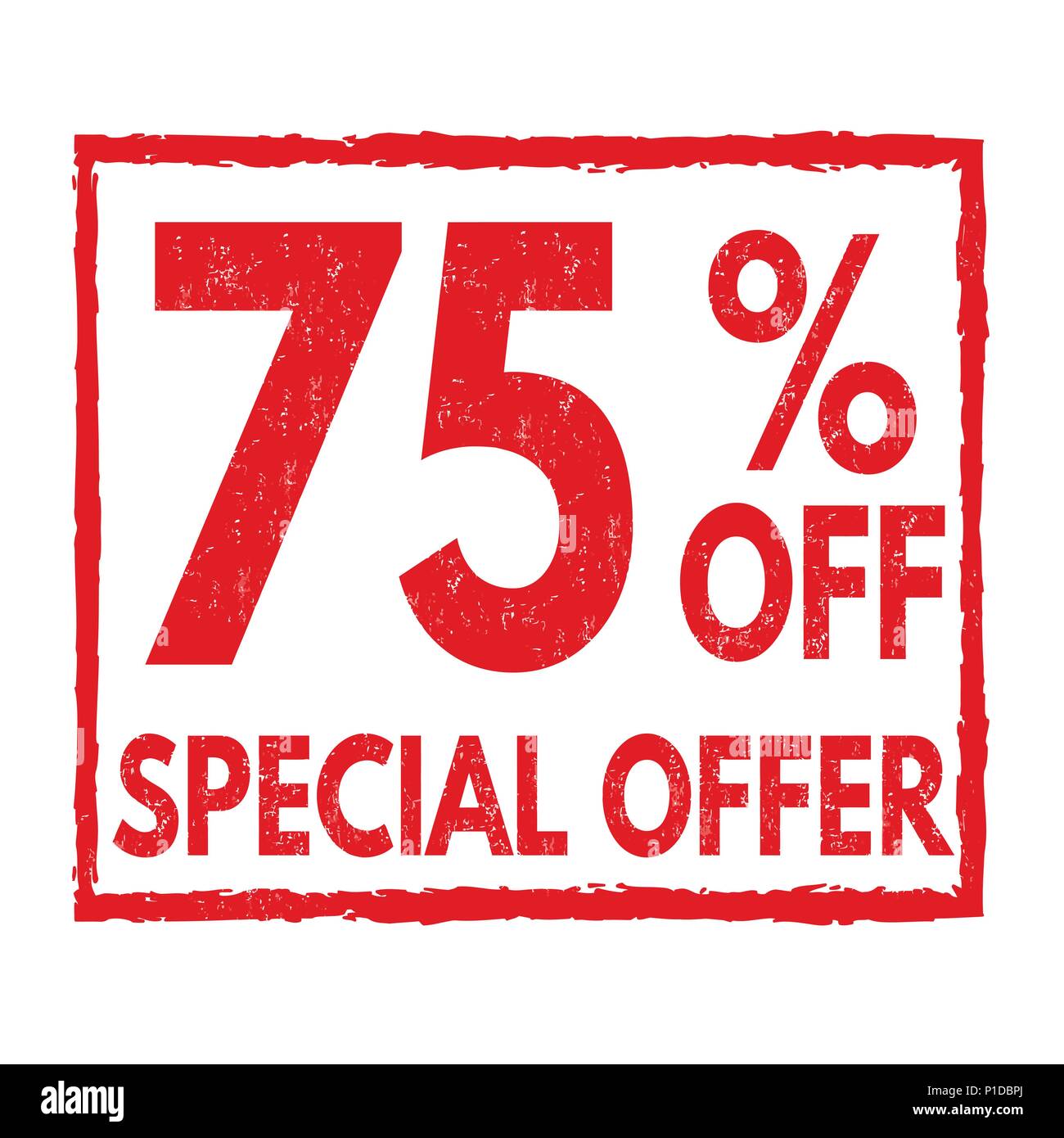 Special offer 75% off grunge rubber stamp on white background, vector ...