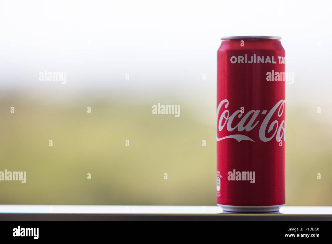 TURKEY - MAY 13, 2018: Classic Coca-Cola on blur Background Stock Photo ...