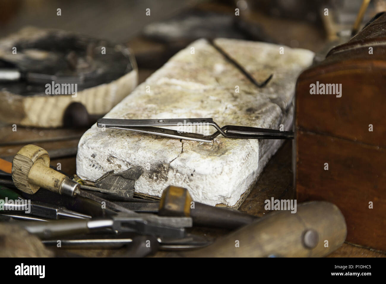 Traditional tools for leather, detail of manual and traditional art ...