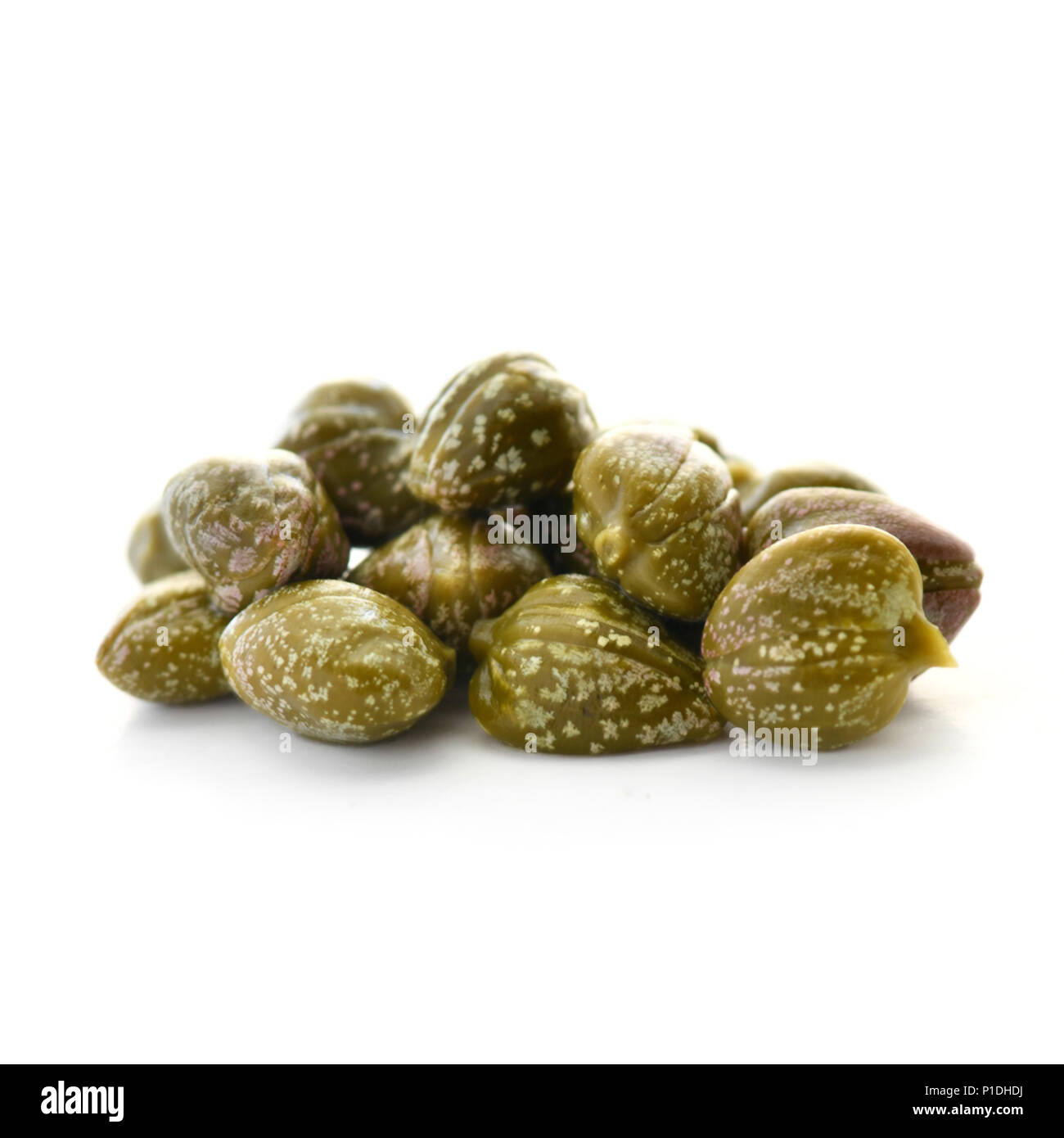 small group of capers on a isolated white background, square format ...
