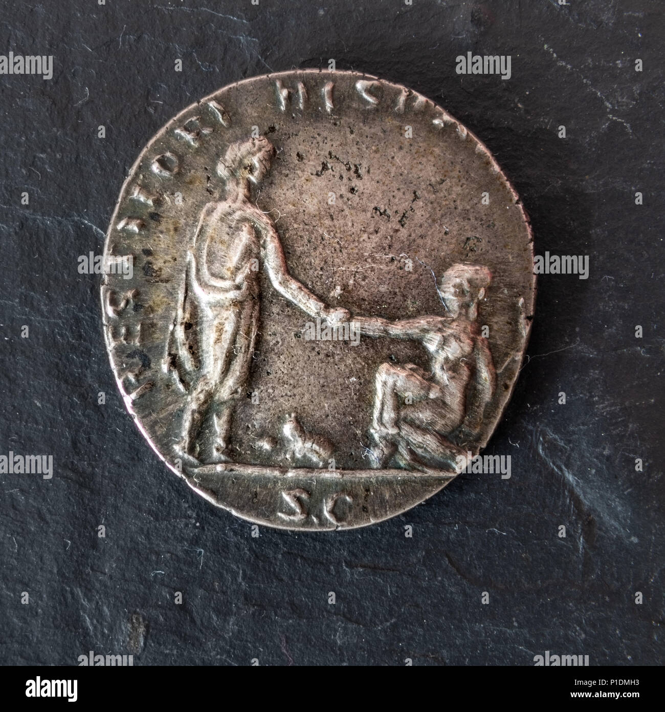 Roman Silver Denarius Coin of Emperor Hadrian - Reverse Side Showing ...