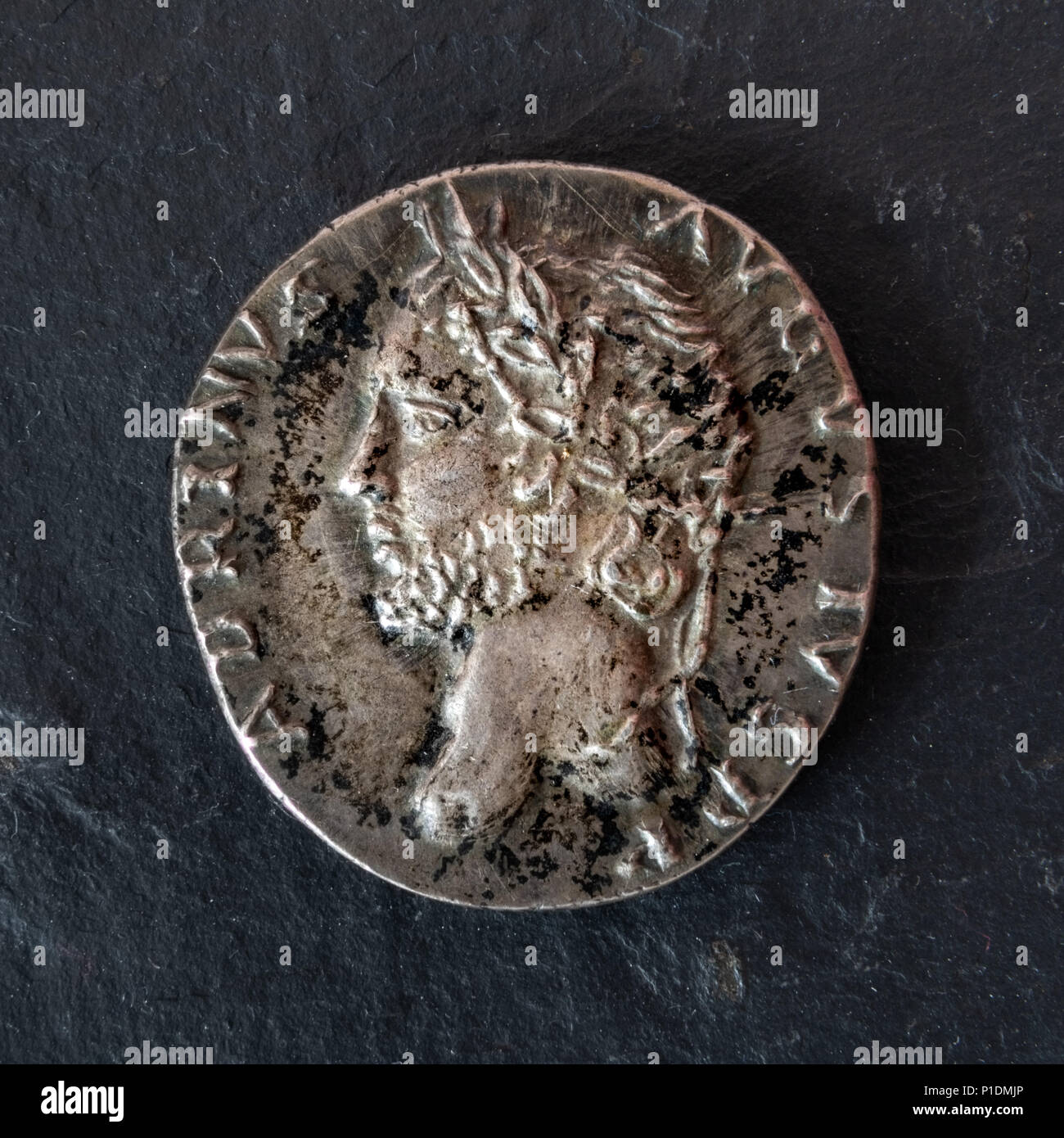 Roman Silver Denarius Coin of Emperor Hadrian - Obverse Side Showing ...