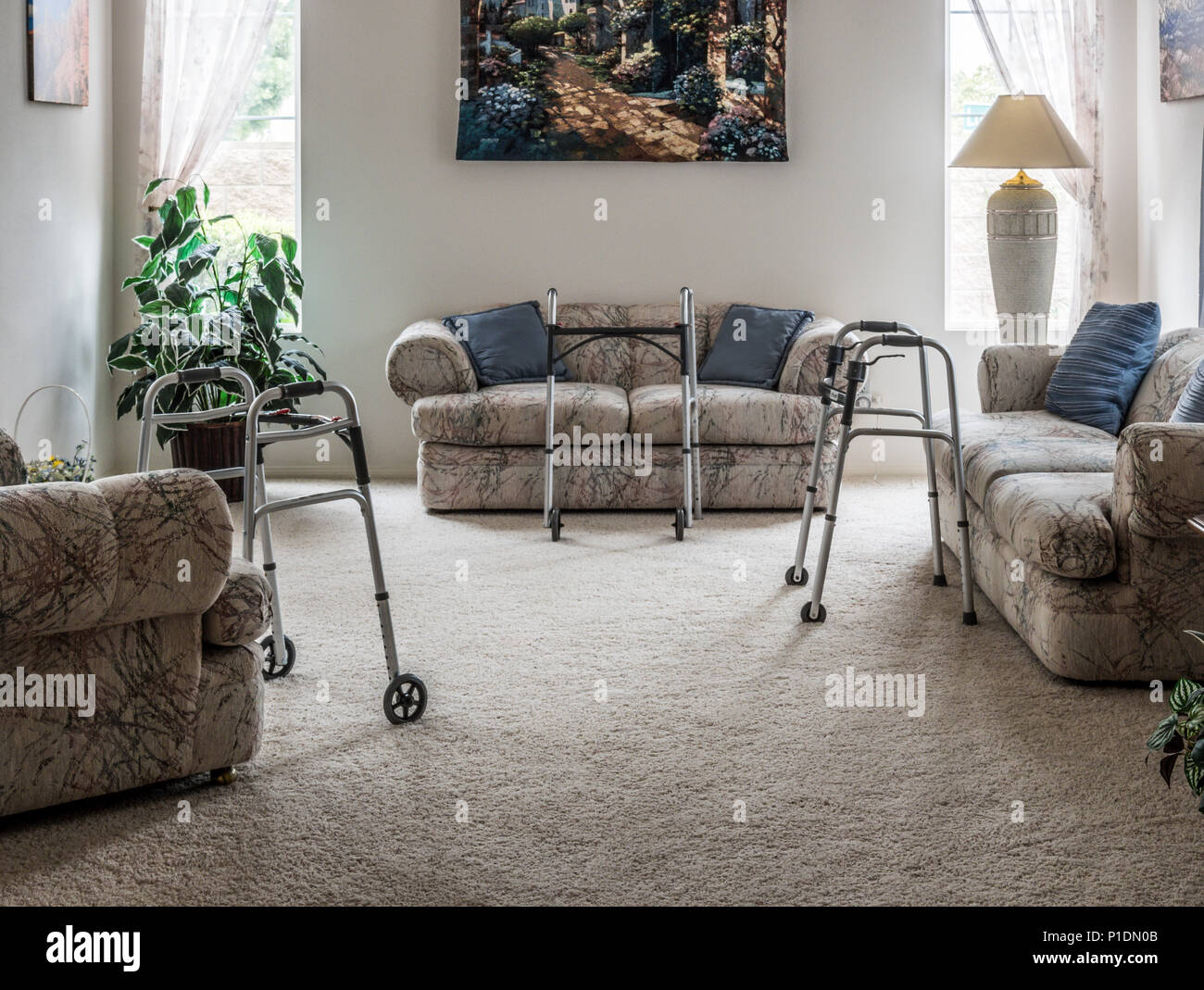 front wheeled walkers in liviing room Stock Photo - Alamy
