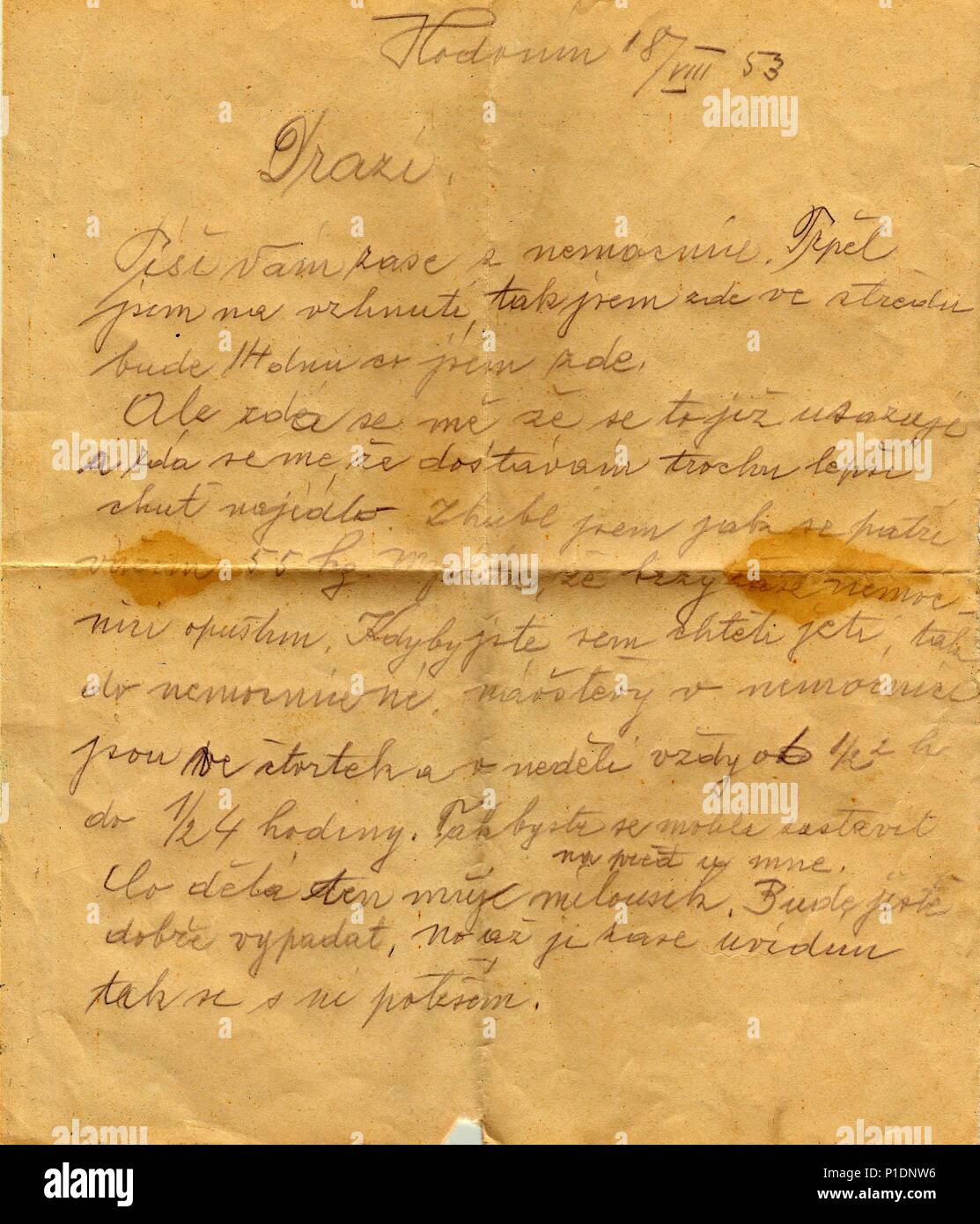 Handwritten letter in Czech language Stock Photo - Alamy