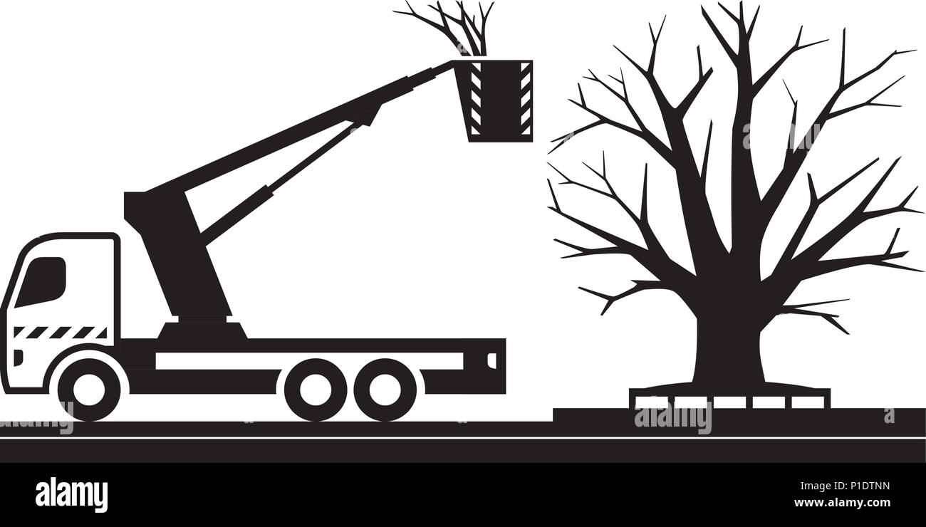 Mobile platform truck for cutting trees - vector illustration Stock ...
