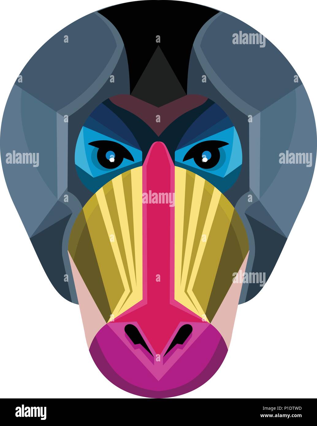 Flat icon illustration of mascot head of a mandrill, a primate of the ...