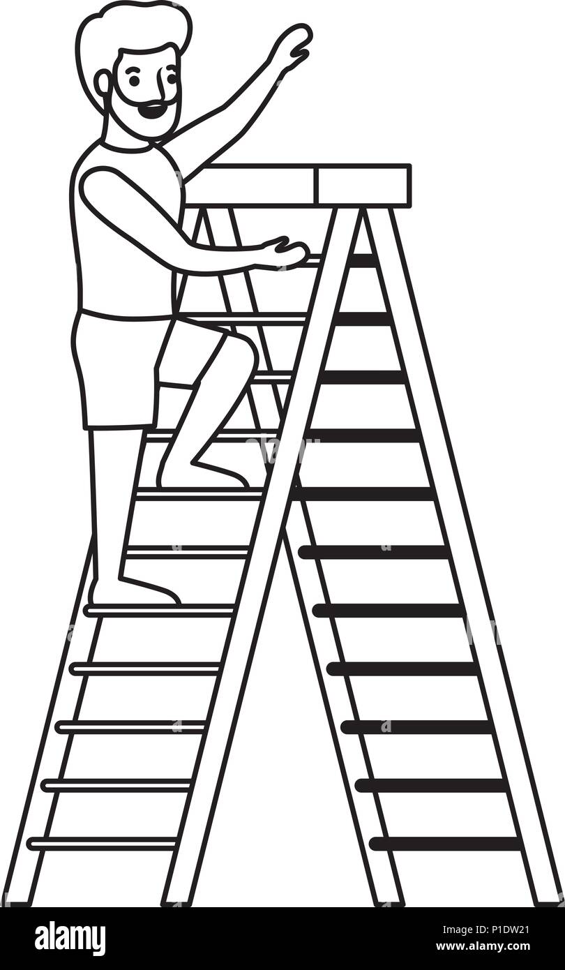 Cartoon Illustration Man Climbing Ladder High Resolution Stock ...