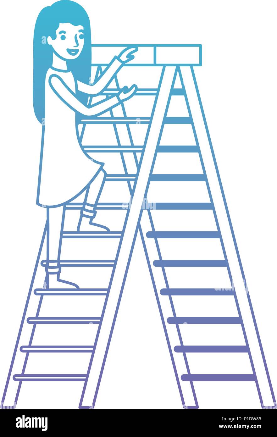 woman climbing stepladder character Stock Vector Image & Art - Alamy