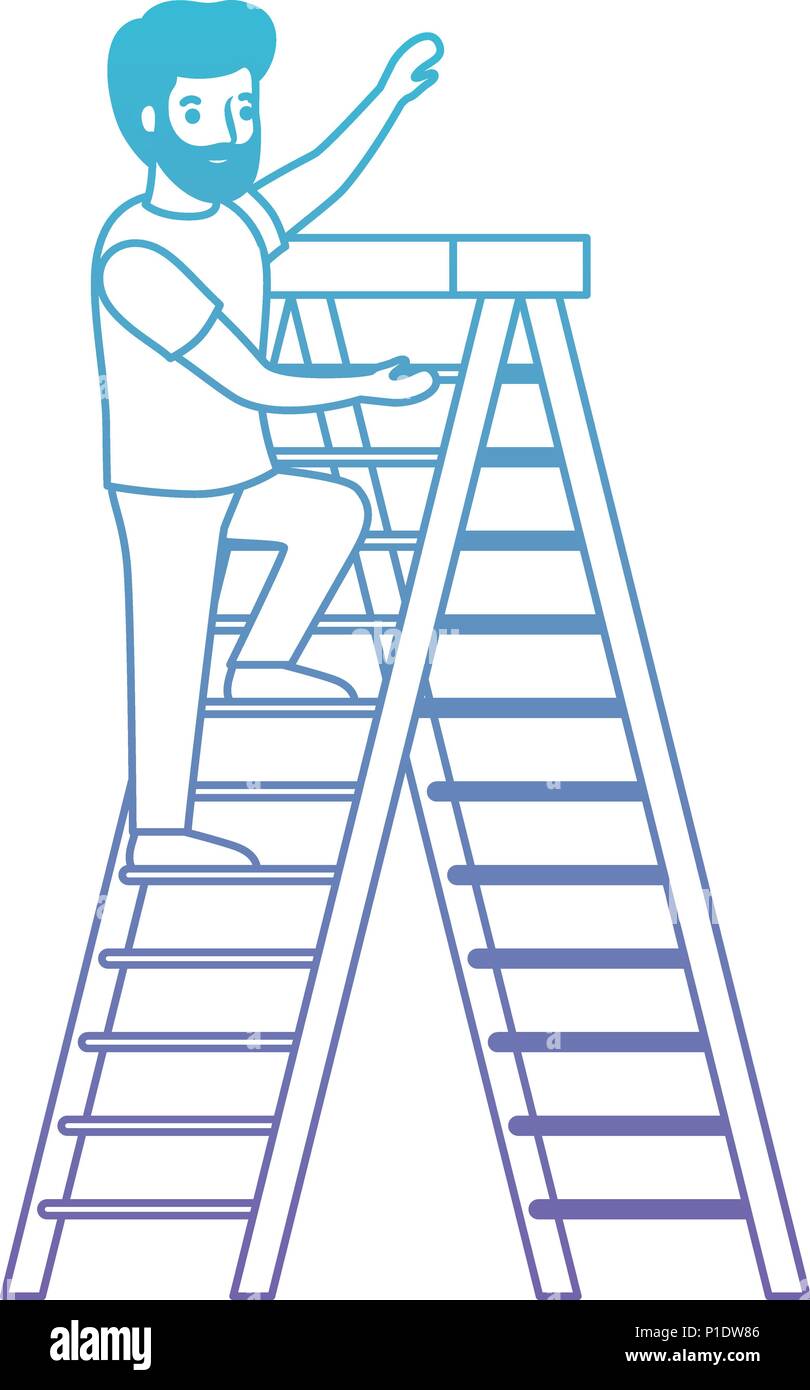 Construction worker climbing up ladder Stock Vector Images - Alamy