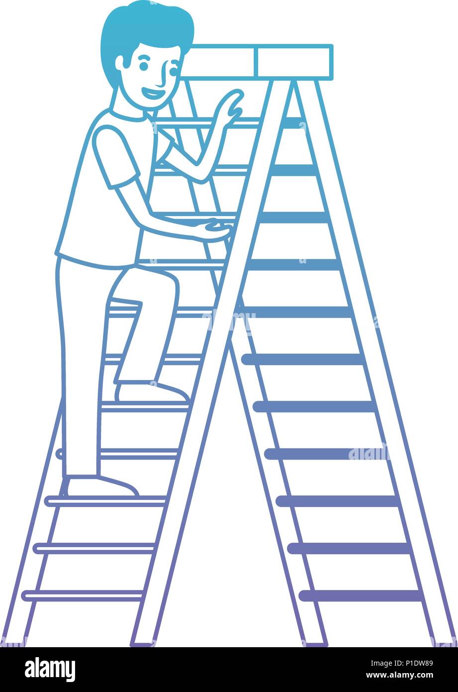 Cartoon Illustration Man Climbing Ladder High Resolution Stock ...