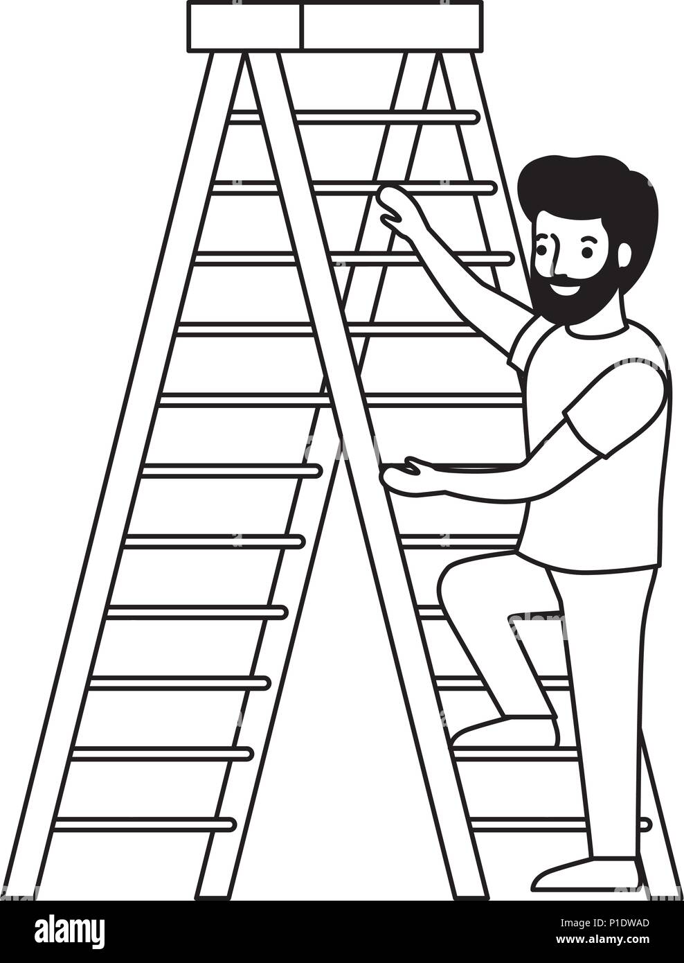 Cartoon Illustration Man Climbing Ladder High Resolution Stock ...
