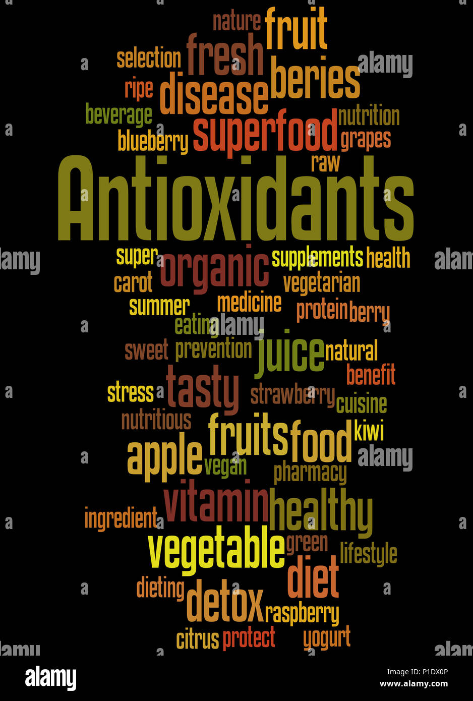 Antioxidants, word cloud concept on black background Stock Photo - Alamy