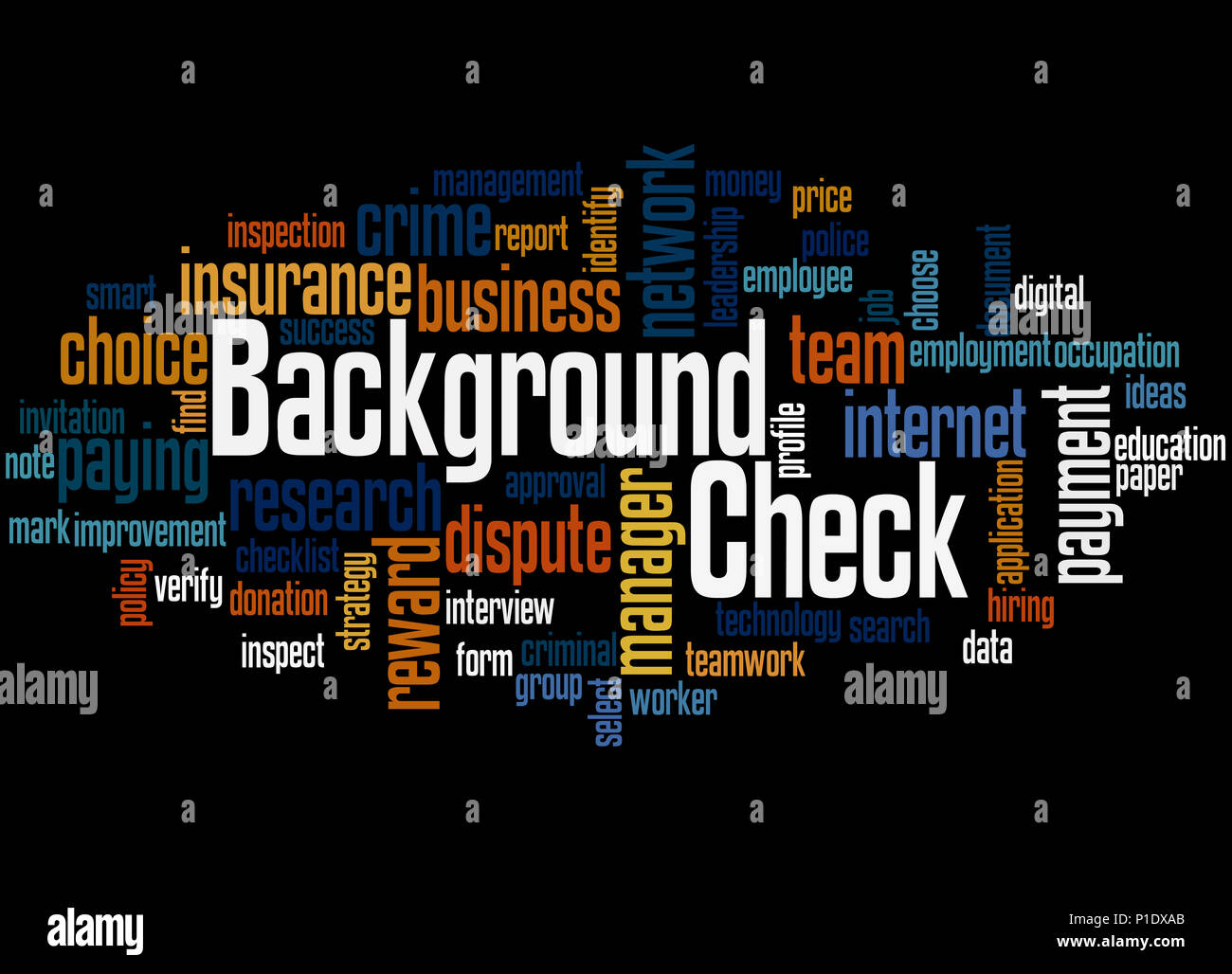 Background check, word cloud concept on black background Stock Photo ...
