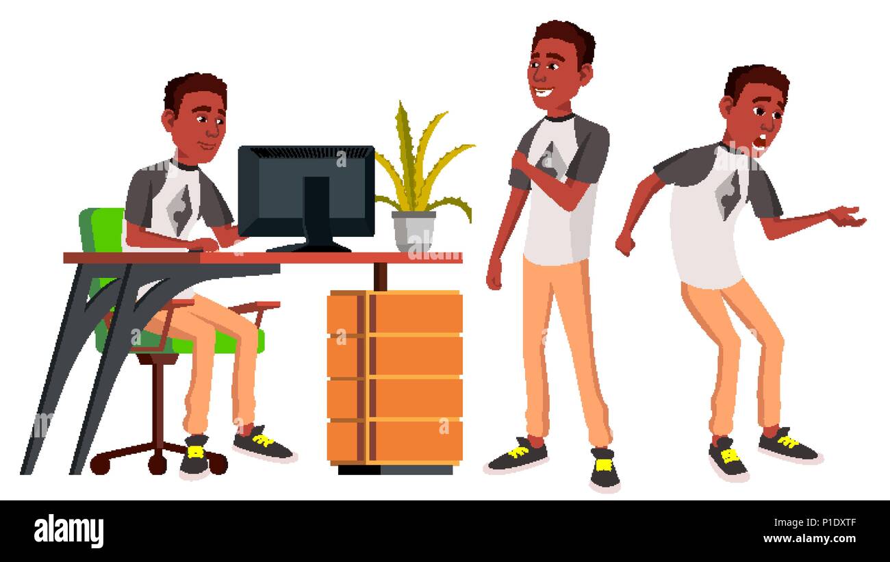 Office Worker Vector. Emotions. Lifestyle. Black. African. Business ...