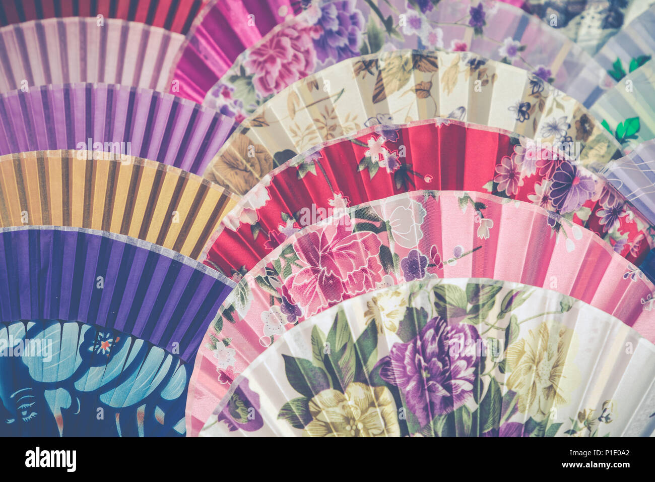 Traditional handicraft chinese fans at market in Yangshuo, China Stock ...