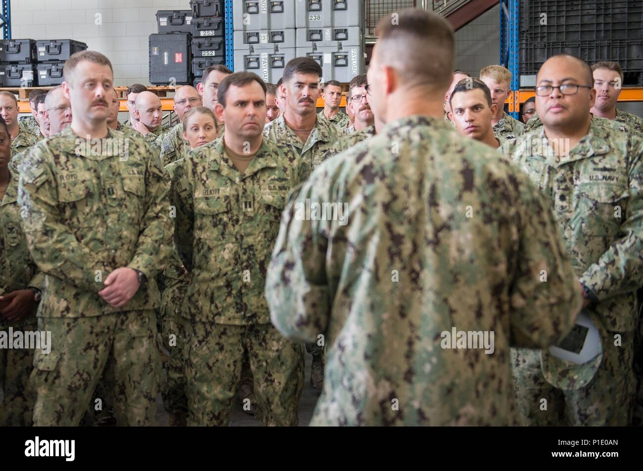 Commodore, Task Force (CTF) Capt. Jim McGovern speaks to Sailors ...