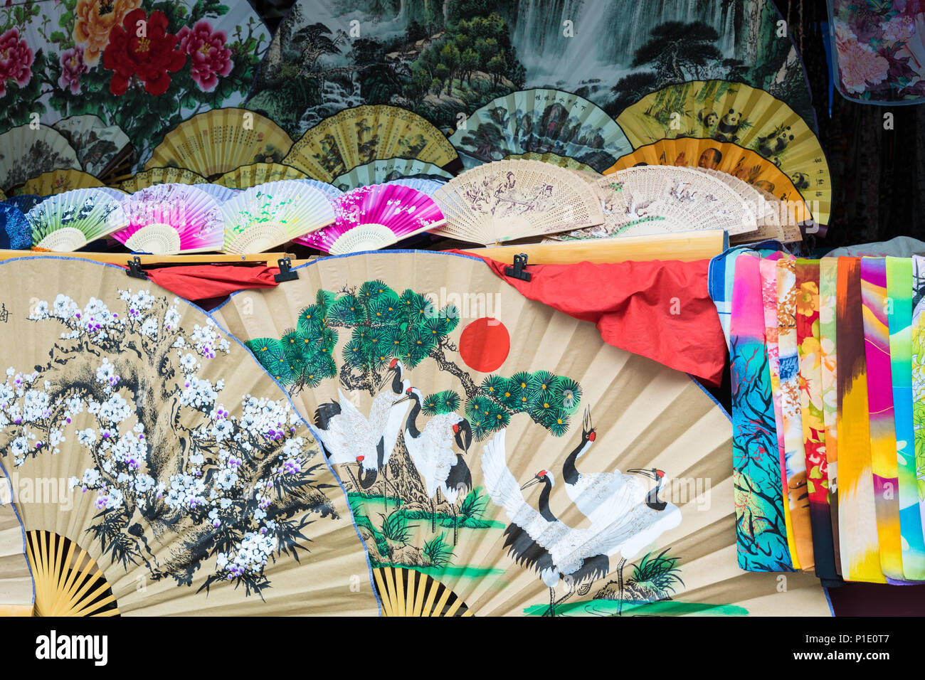 Traditional handicraft chinese fans at market in Yangshuo, China Stock ...